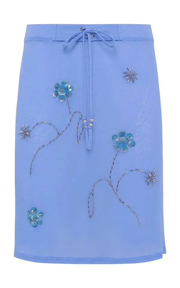 SIEDRES Liz Embroidered Mesh Midi Skirt - Light Blue