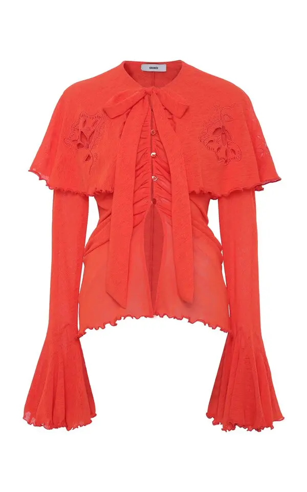 SIEDRES Stella Cape-effect Mesh Top With Bell Sleeves - Orange