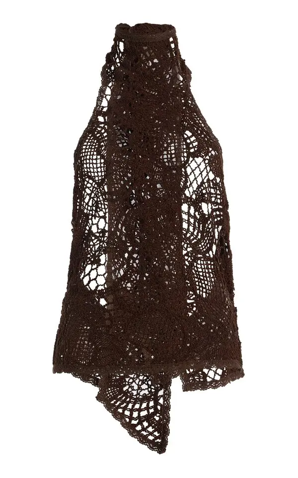 SIEDRES Indy Crochet Lace Halter Top - Brown
