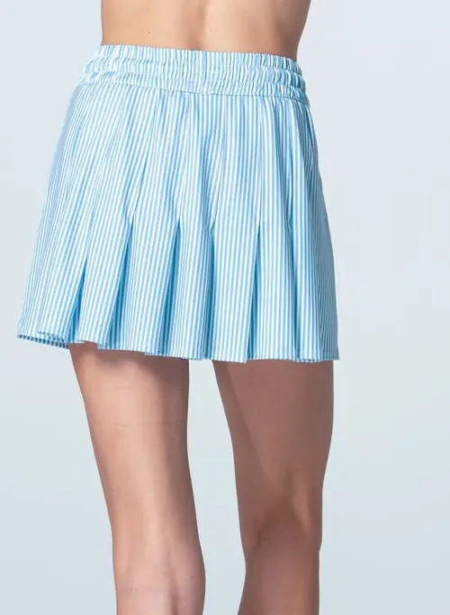 Lucky In Love Striped Pleated Skirt - Periwinkle