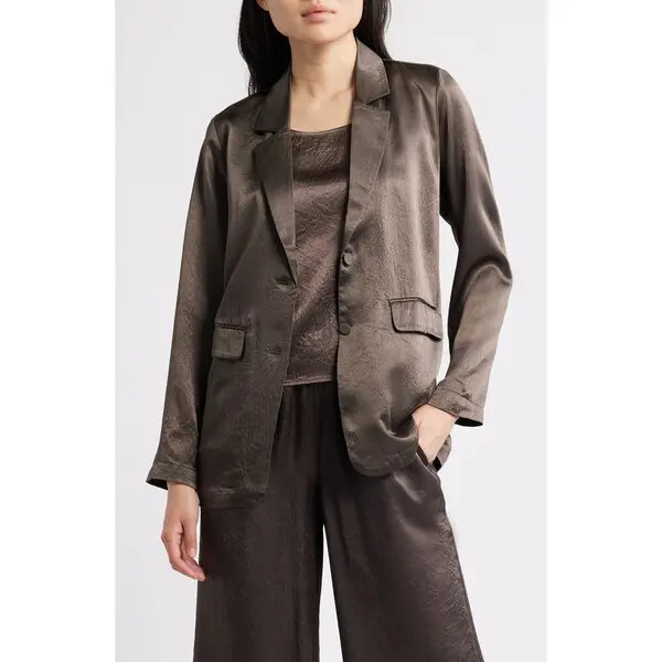 Eileen Fisher Crinkled Satin Blazer - Rye