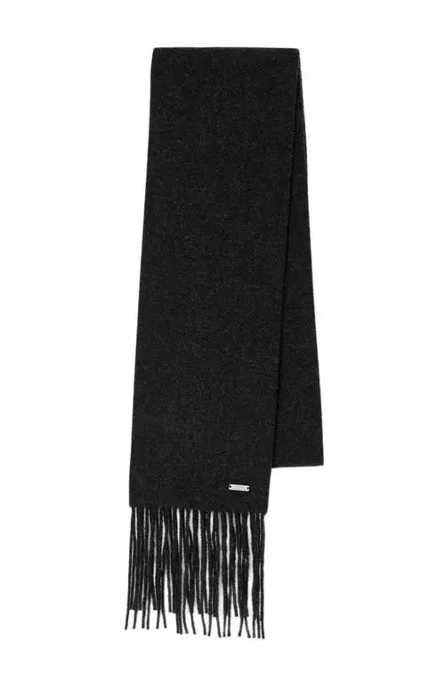 Sandro Fringed Wool Scarf - Heather Charcoal