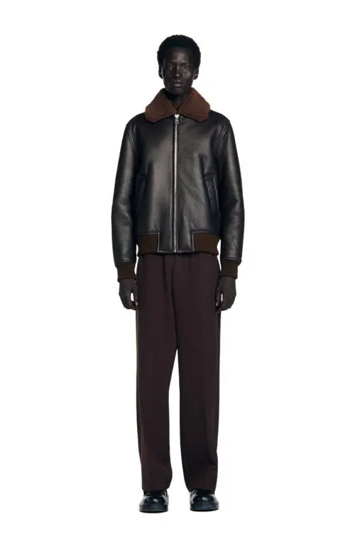 Sandro Reversed Leather Jacket - Chocolate