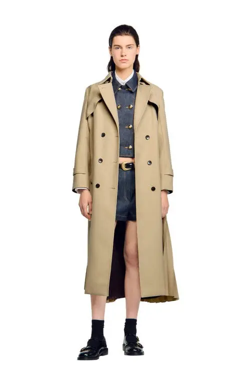 Sandro Belted Double-breasted Trench Coat - Beige