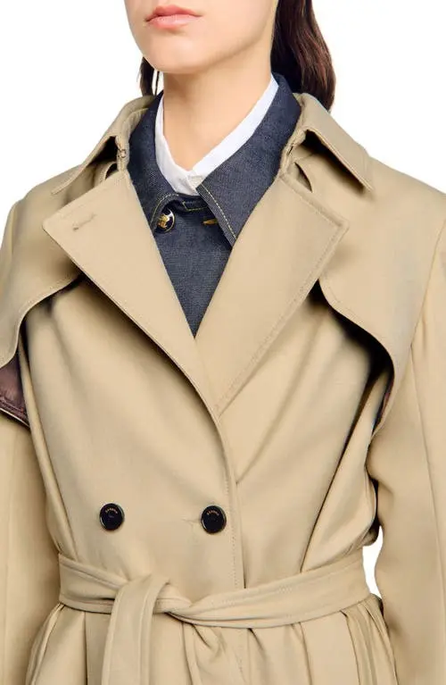 Sandro Belted Double-breasted Trench Coat - Beige