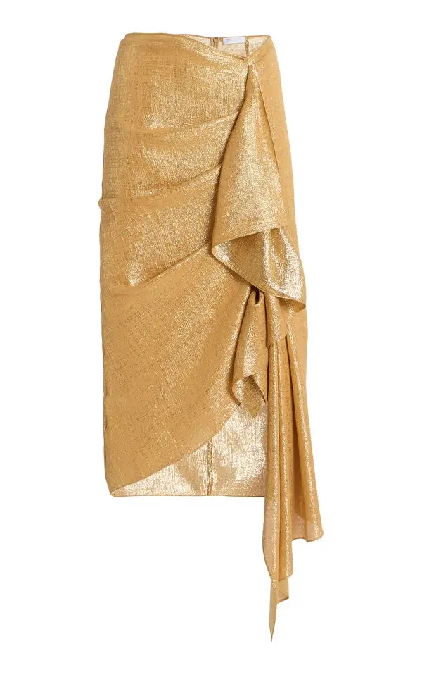 Michael Kors Asymmetric Metallic Georgette Midi Skirt - Gold