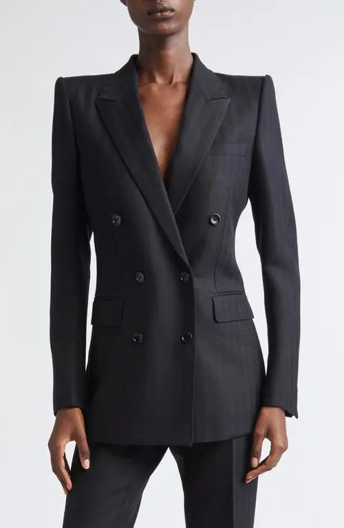 TOM FORD Herringbone Virgin Wool Double-breasted Jacket - Lb999 Black