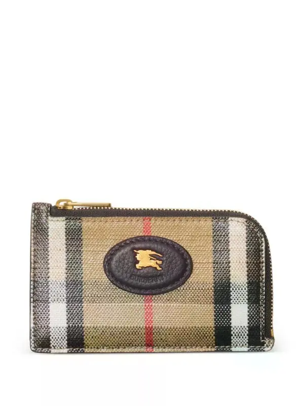 Burberry Check-pattern Zip Leather Card Holder - Sand