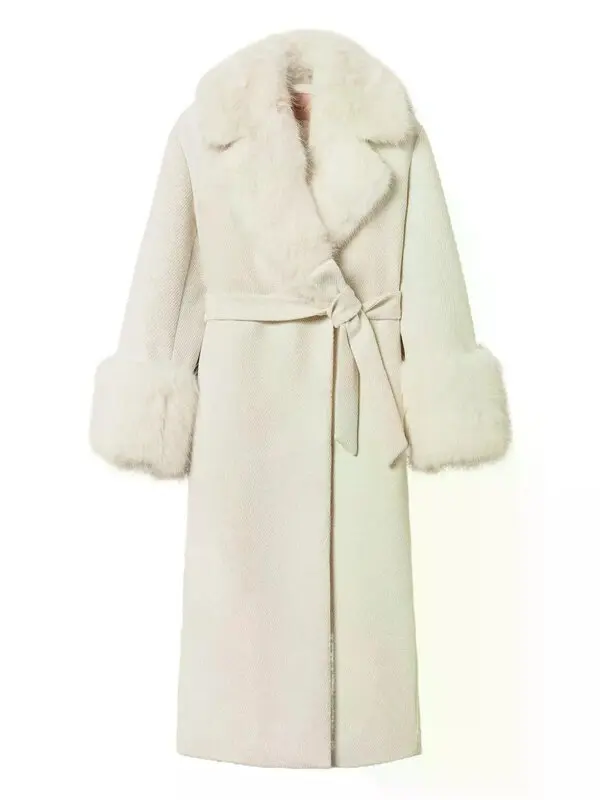 TWINSET Faux Fur Trimmed Belted Long Coat