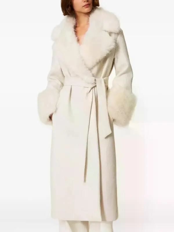TWINSET Faux Fur Trimmed Belted Long Coat
