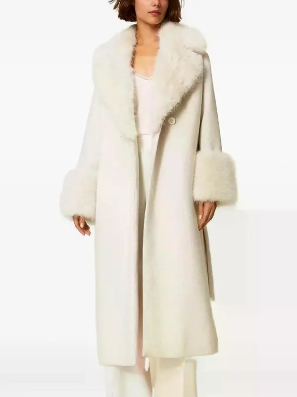 TWINSET Faux Fur Trimmed Belted Long Coat