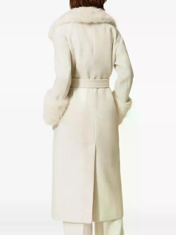 TWINSET Faux Fur Trimmed Belted Long Coat