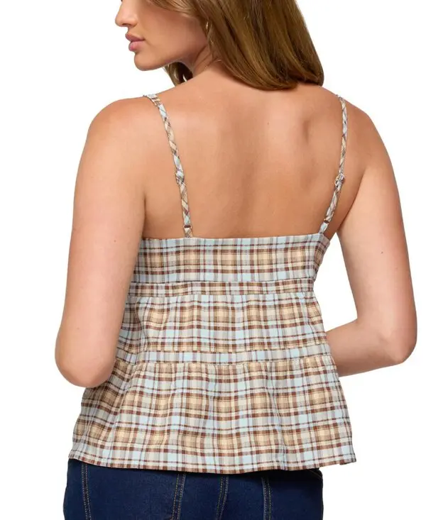 EDIKTED Mirena Tie Front Plaid Top