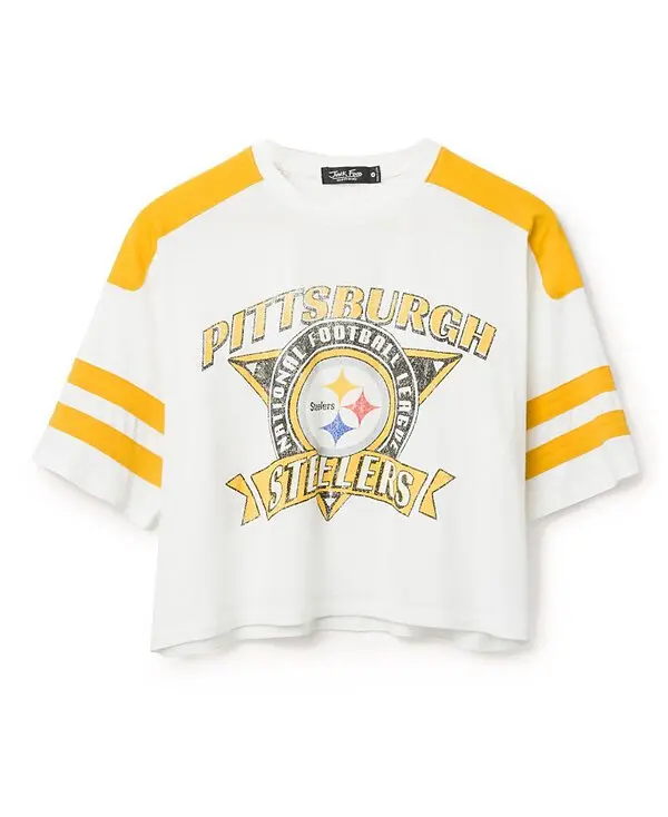 Junk Food Clothing Nfl Pittsburgh Steelers Striped Crop Tee - Vintage White/mustard