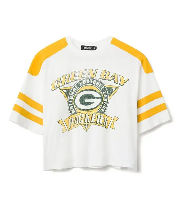 Junk Food Clothing Nfl Green Bay Packers Striped Crop Tee - Vintage White/mustard