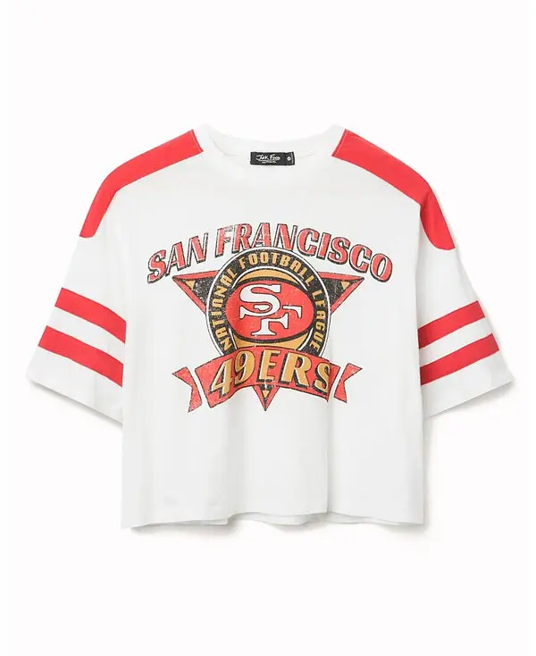 Junk Food Clothing Nfl San Francisco 49ers Striped Crop Tee - Vintage White/licorice