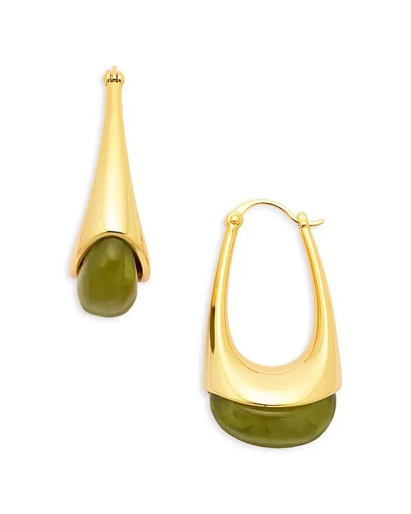 Aqua Elysee Stone Hoop Earrings - Gold