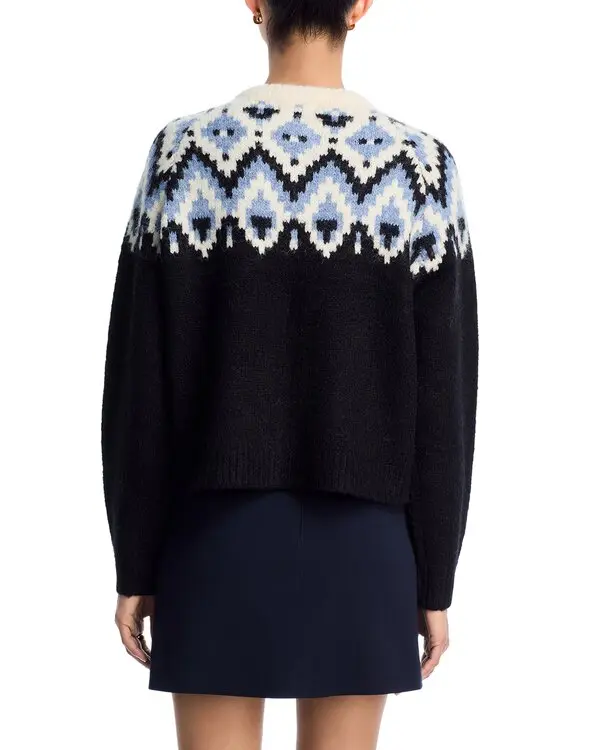 Aqua Fair Isle Crewneck Cardigan - Navy