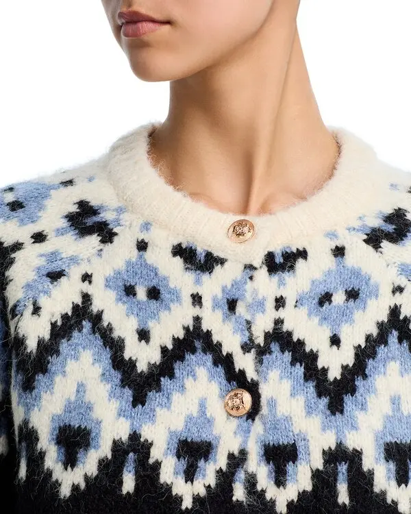 Aqua Fair Isle Crewneck Cardigan - Navy