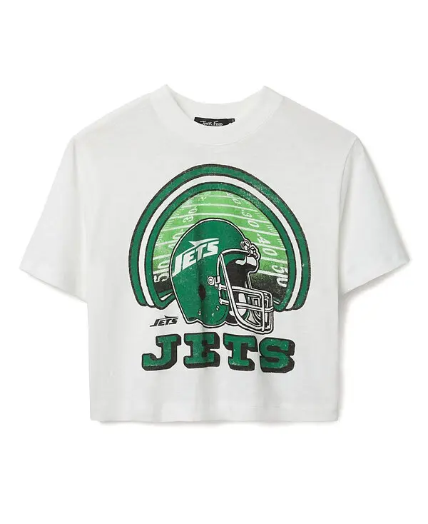 Junk Food Clothing Nfl New York Jets Game Time Mock Neck Crop Tee - Vintage White