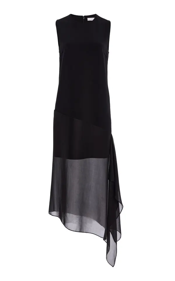 Michael Kors Wool Crepe Midi Dress With Sheer Draped Skirt - Black