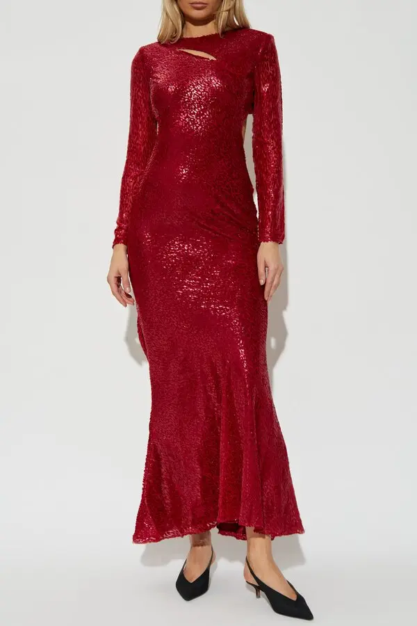 SELF-PORTRAIT Lurex Thread Maxi Dress - Red