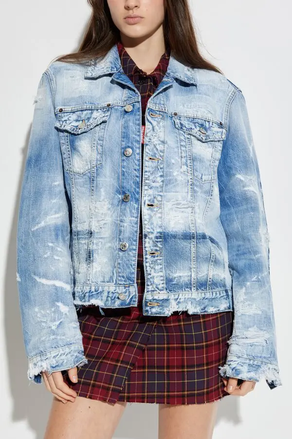 Dsquared2 Denim Trucker Jacket With Vintage Effect - Light Blue