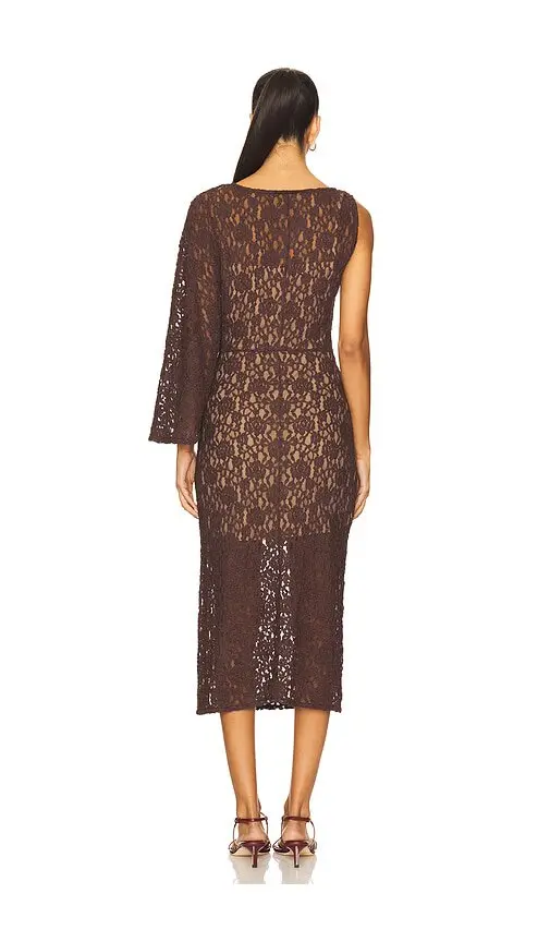 Buy L'academie Asymmetrical Sleeve Lace Midi Dress - Dark Brown At 74% Off  | Editorialist