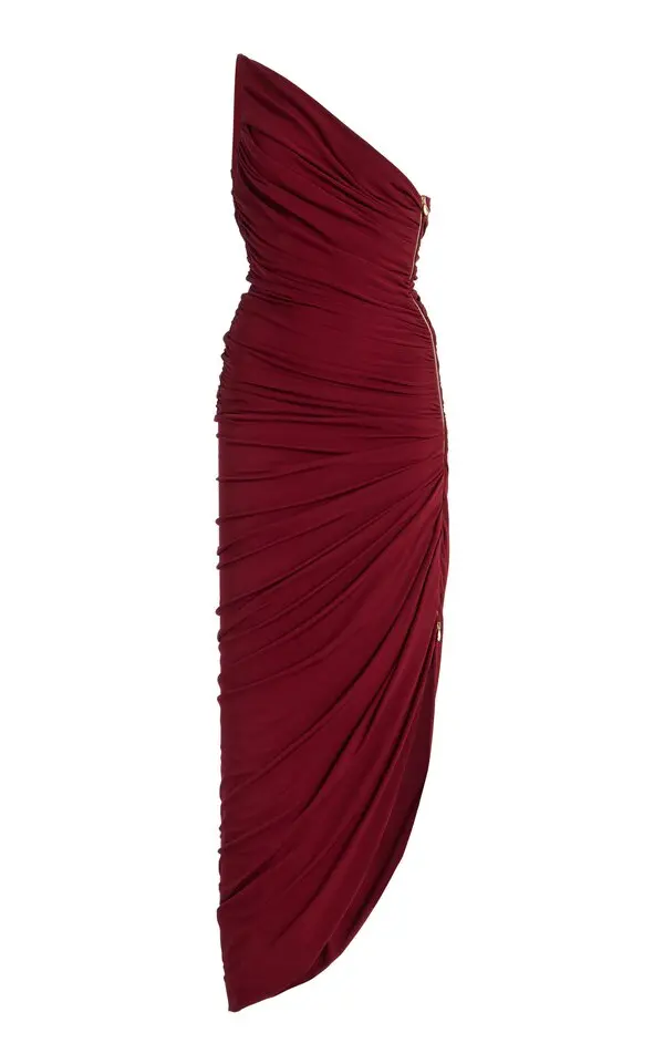 Carolina Herrera One-shoulder Ruched Dress - Burgundy