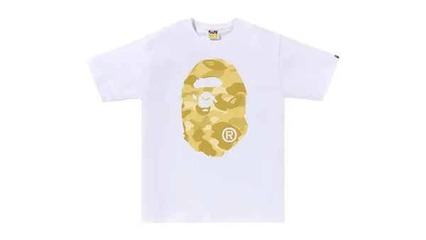 A BATHING APE Camo Big Ape Head Tee Shirt - White/yellow