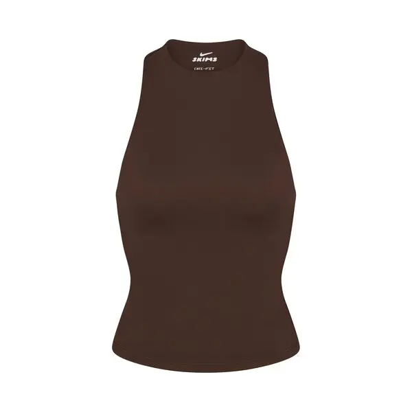 SKIMS Nike Matte Mock Neck Racer Tank By - Dark Sepia