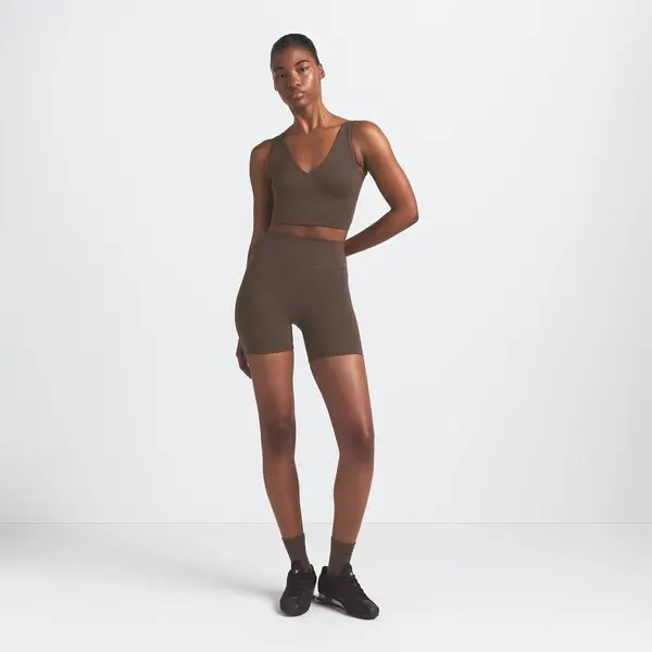 SKIMS Nike Matte V Neck Bra Top - Dark Sepia