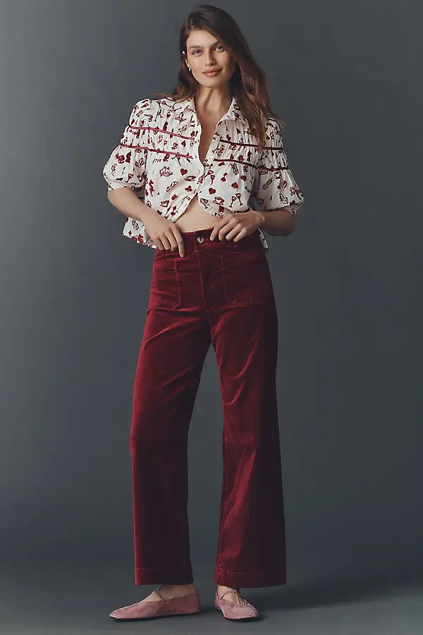 Maeve Colette Full-length Velvet Pants - Bright Berry