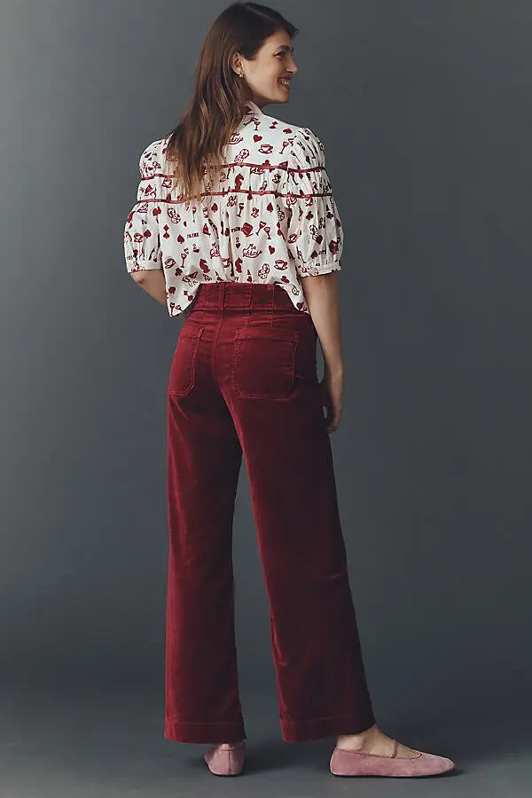 Maeve Colette Full-length Velvet Pants - Bright Berry