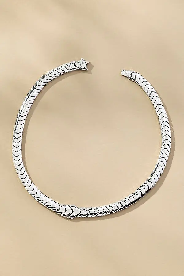 Melinda Maria Serpent Herringbone Collar Necklace - Silver