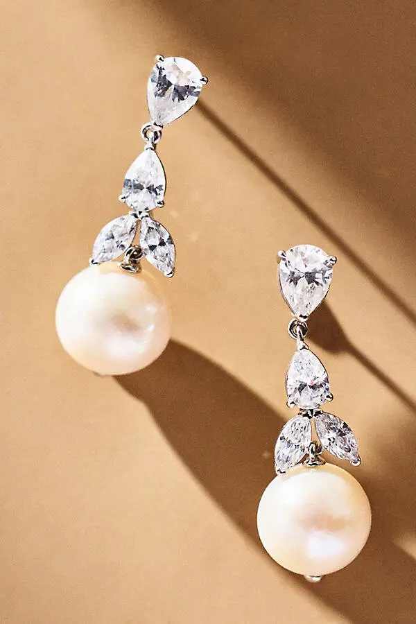 Nadri Anna Pearl Drop Earrings - Silver