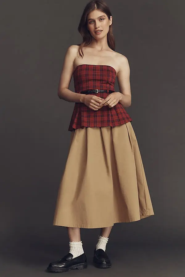 Maeve Tartan Plaid Strapless Top