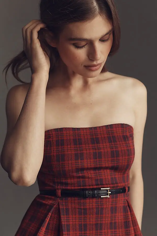 Maeve Tartan Plaid Strapless Top