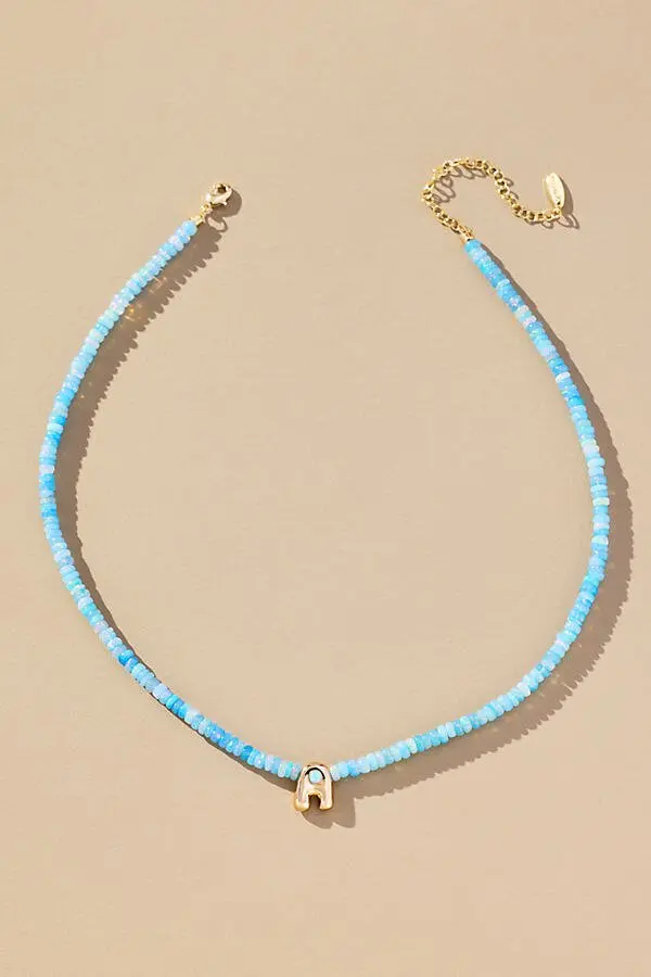 Anthropologie Beaded Bubble Monogram Necklace - A