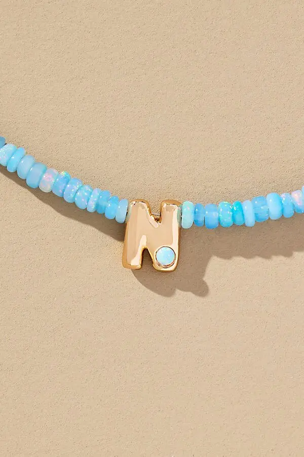 Anthropologie Beaded Bubble Monogram Necklace - N
