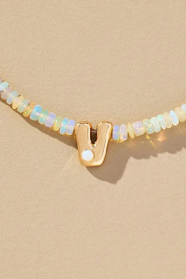 Anthropologie Beaded Bubble Monogram Necklace - V