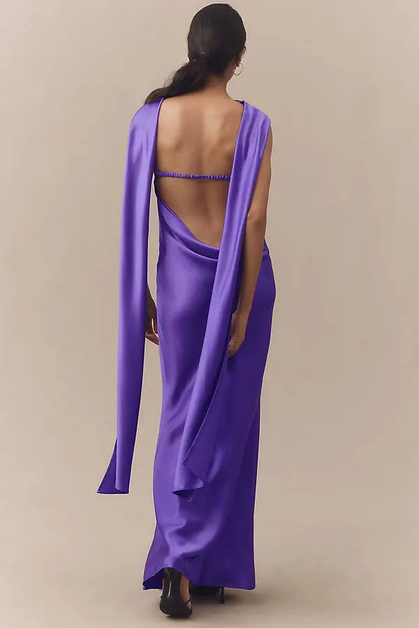 Acler Fleeden Draped Low-back Satin Maxi Dress
