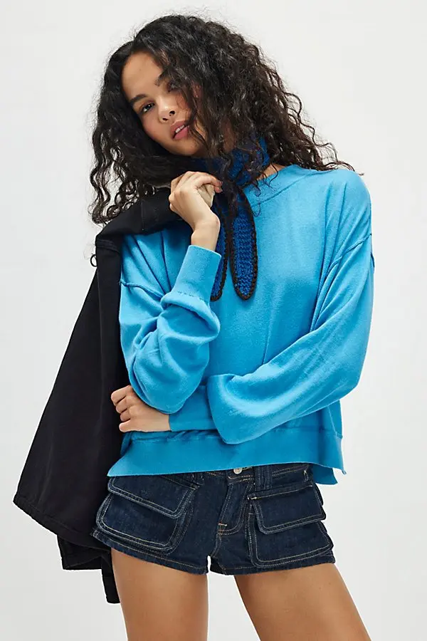 Free People Breeze Pullover Sweater - Blue