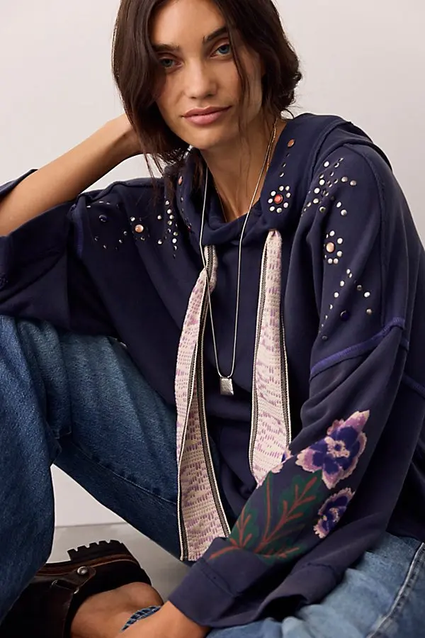 Free People We The Free Bejeweled Pullover - Navy Combo