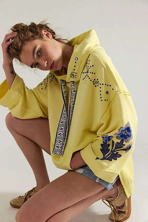 Free People Bejeweled Pullover - Yellow Combo