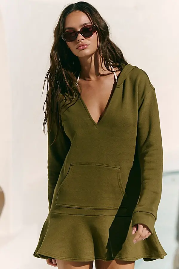Free People Rafferty Hoodie Mini Dress - Fir Green