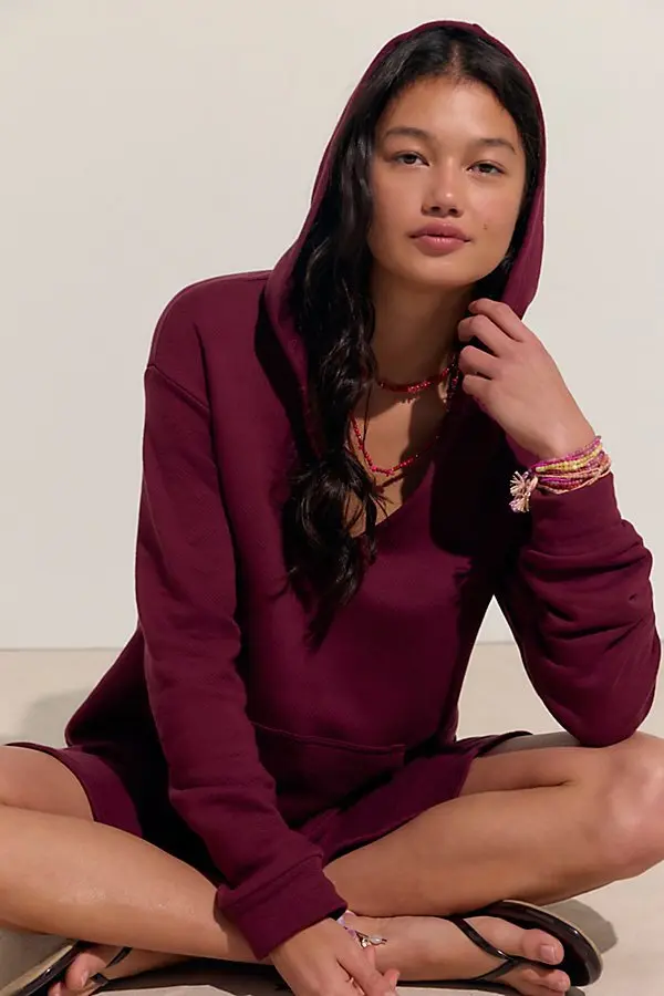 Free People Rafferty Hoodie Mini Dress - Maroon