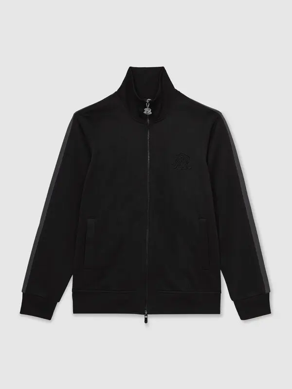REISS Malloy Monogram Zip-through Relaxed Track Top - Black