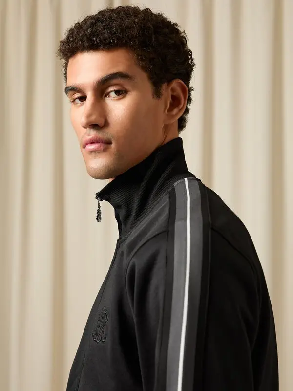REISS Malloy Monogram Zip-through Relaxed Track Top - Black