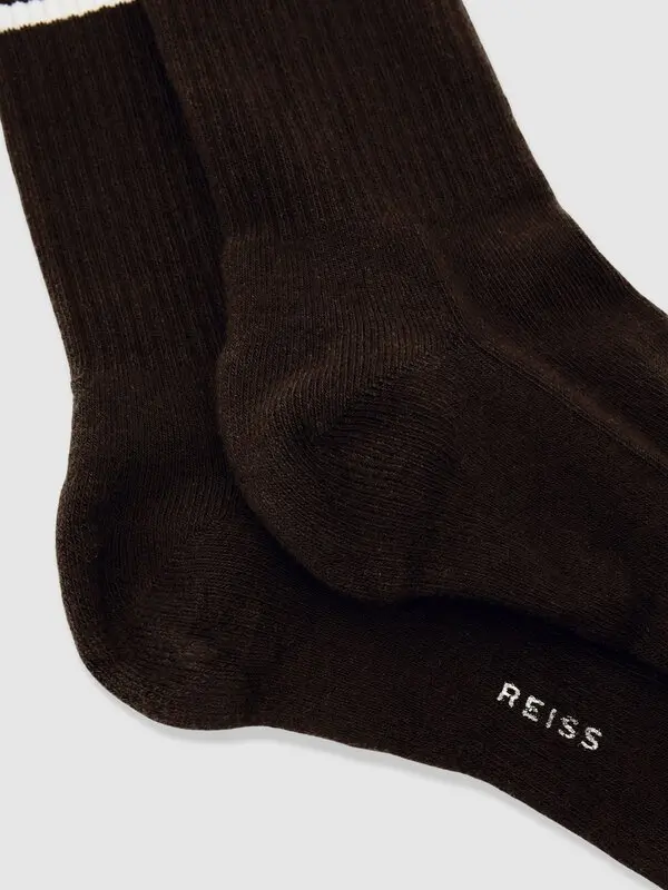 REISS Maurice Monogram Cotton-blend Rib Sport Socks - Chocolate Brown/ecru/navy